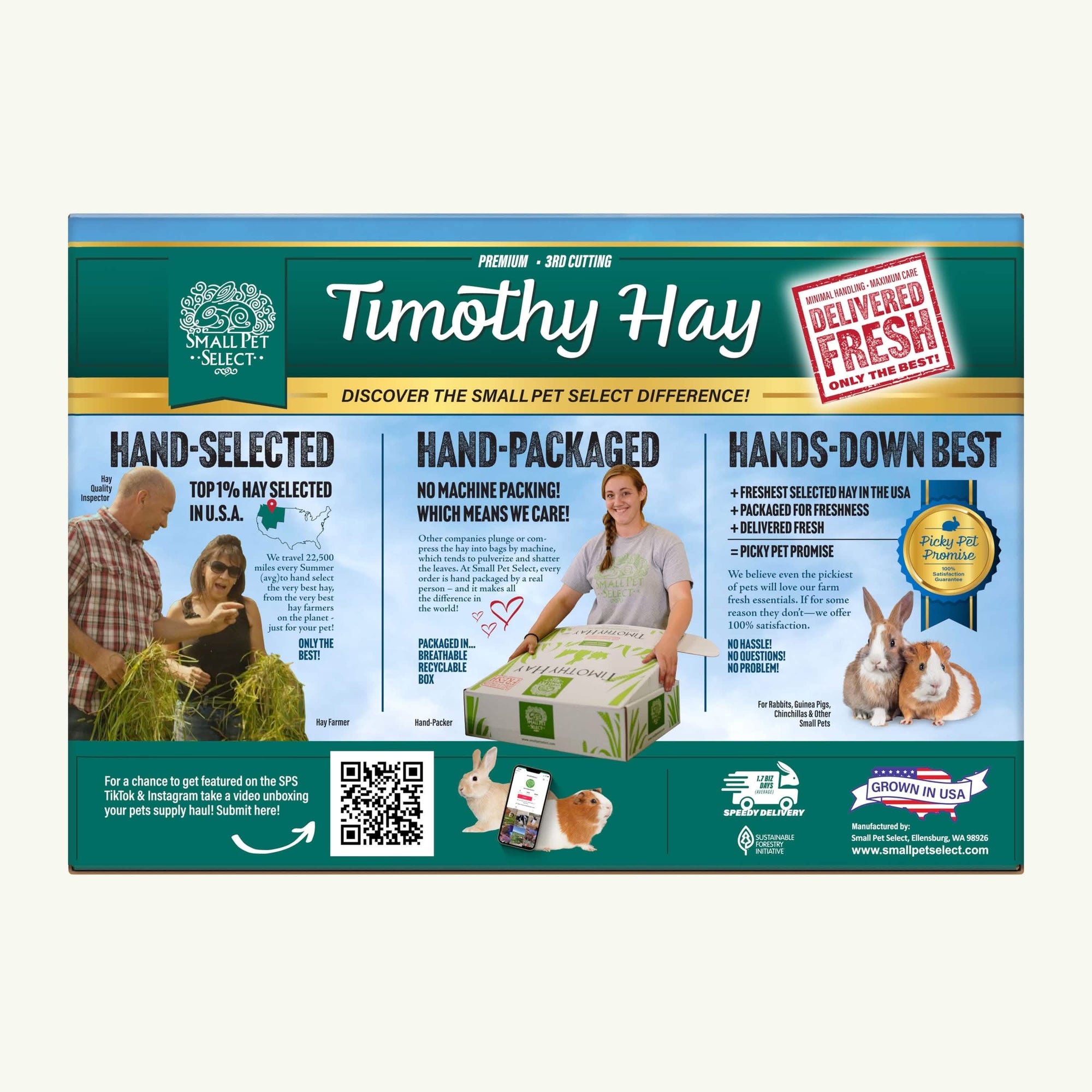 3rd Cutting Timothy Hay - High Protein, High Fat - Small Pet Select U.S.